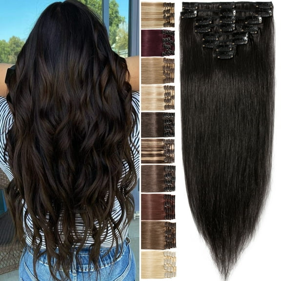 8Pcs Kinky Straight Clip In Human Hair Extensions Remy Hair Full Head ...
