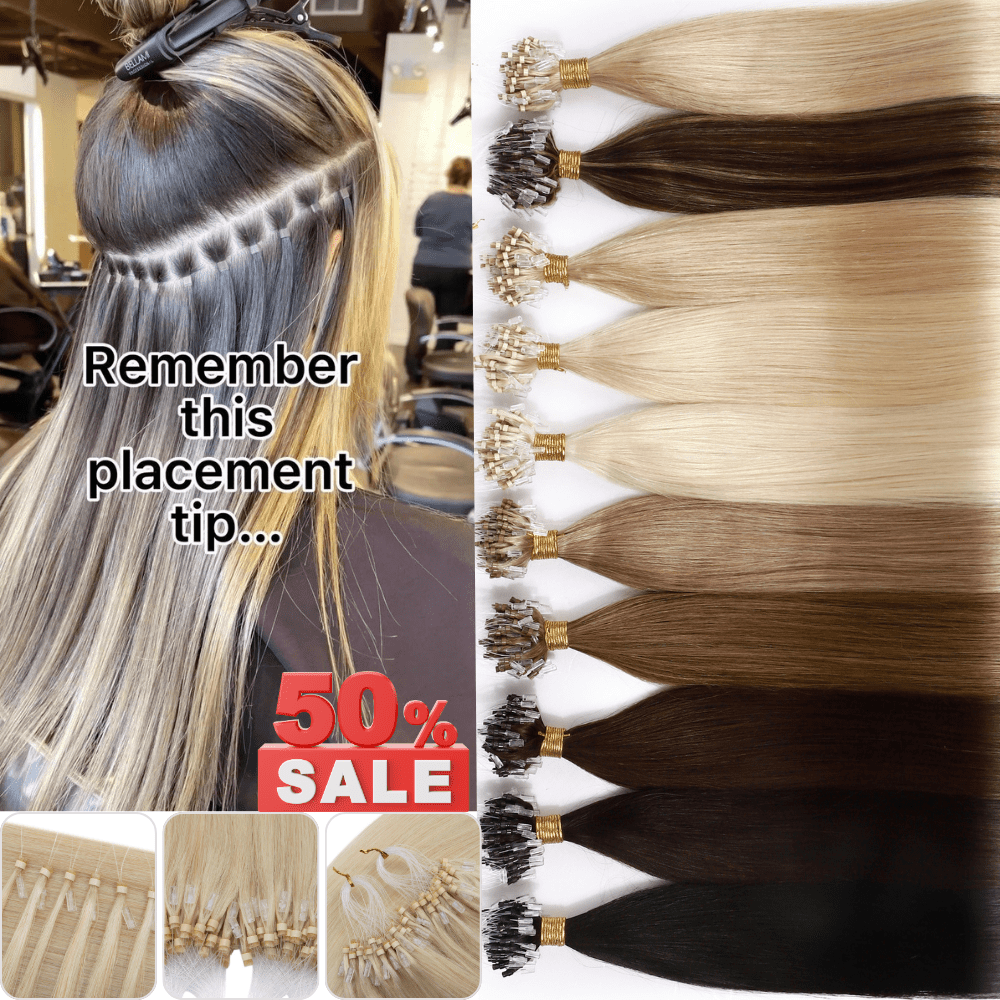 Benehair Russian Remy 100% Human Hair Extensions Nano Beads Micro Ring ...