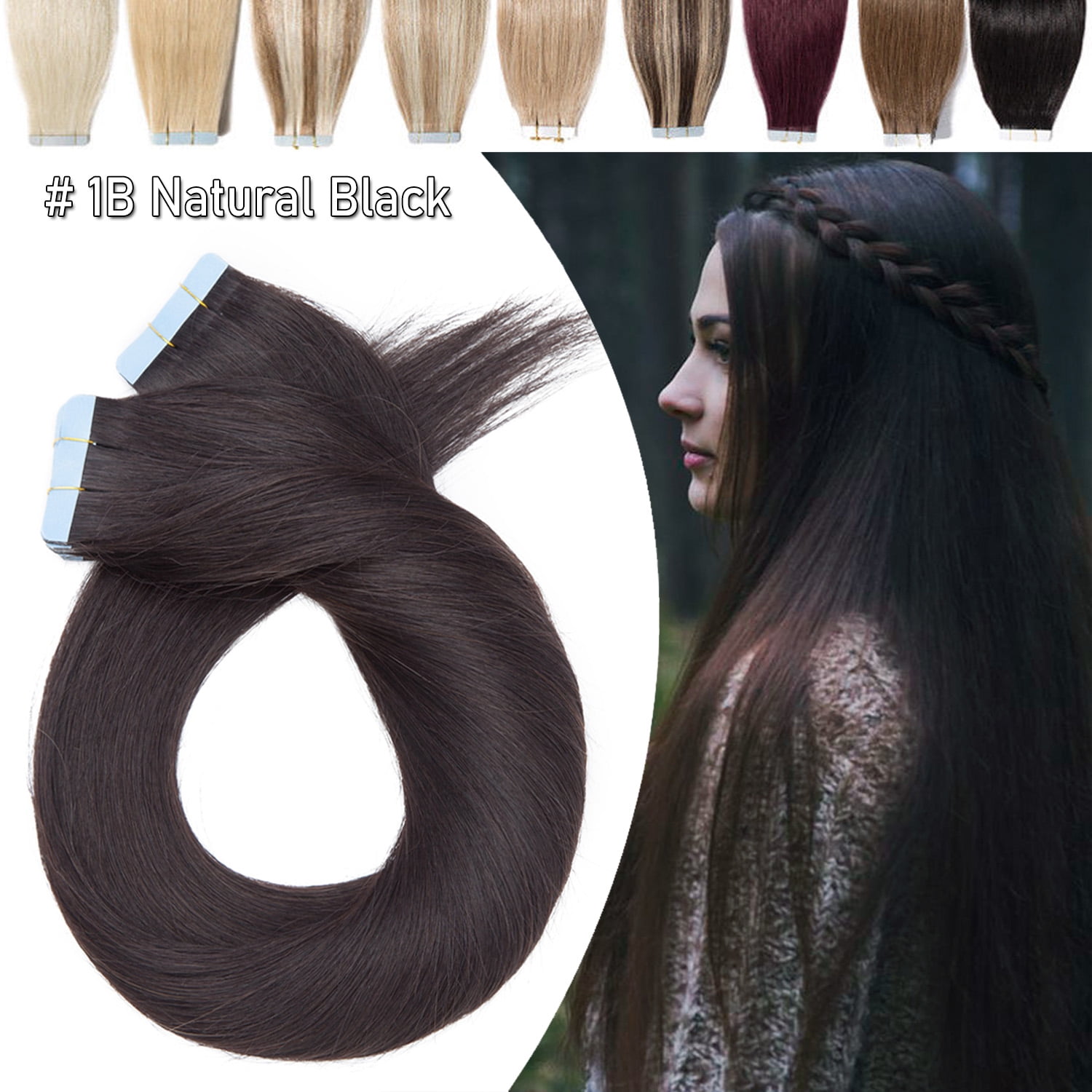 Benehair Tape In Human Hair Extensions Thick 100% Real Remy Hair Skin ...