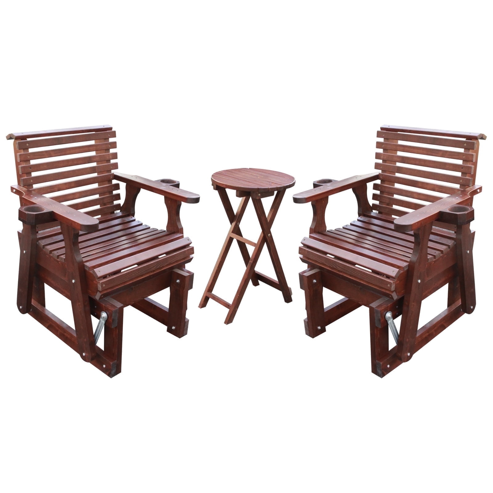 Beneouya Outdoor Wooden Glider Rocking Chair with Coffee Table, 3 Piece ...