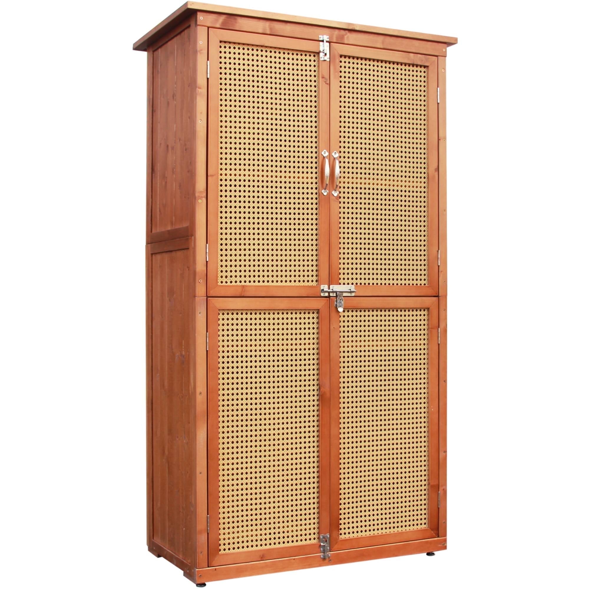 60.6" Storage Cabinet, Wooden Garden Shed with Rattan Doors ...