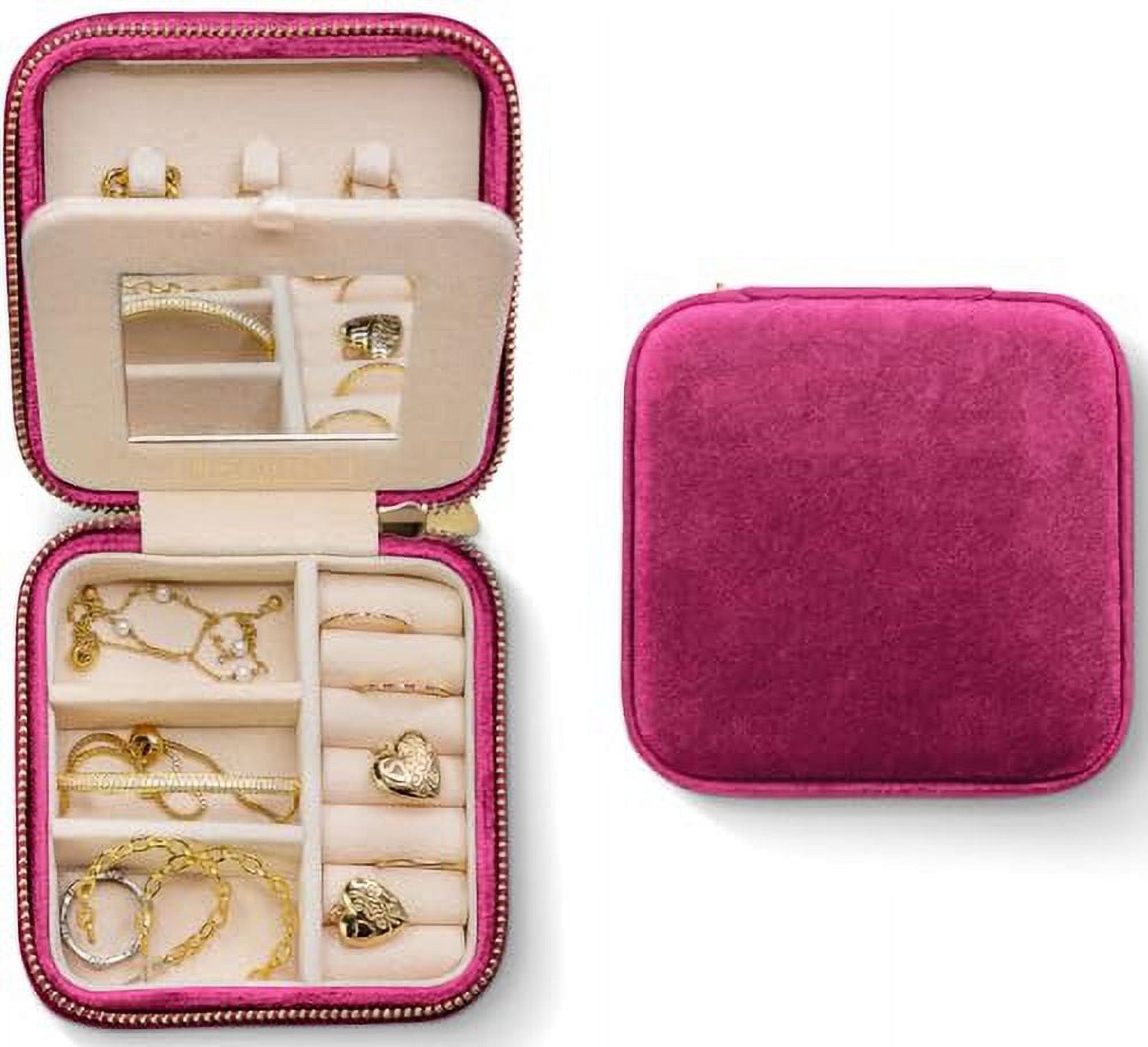 Benevolence LA Plush Velvet Square Travel Jewelry Box with Mirror ...