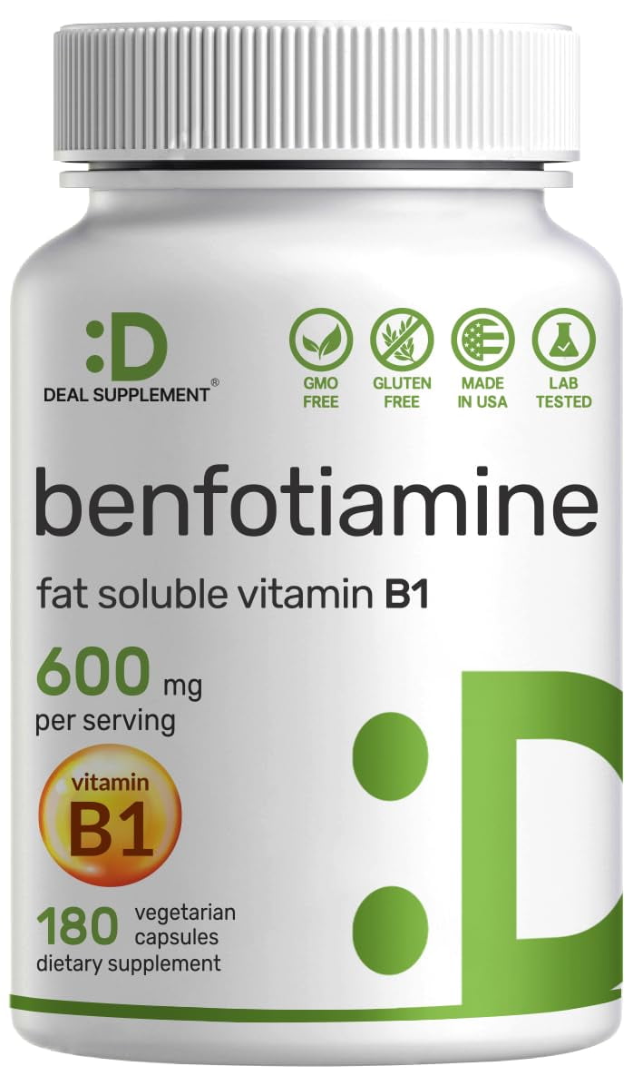 Benfotiamine 600mg Per Serving, 180 Veggie Capsules (300mg Per Cap) â ...