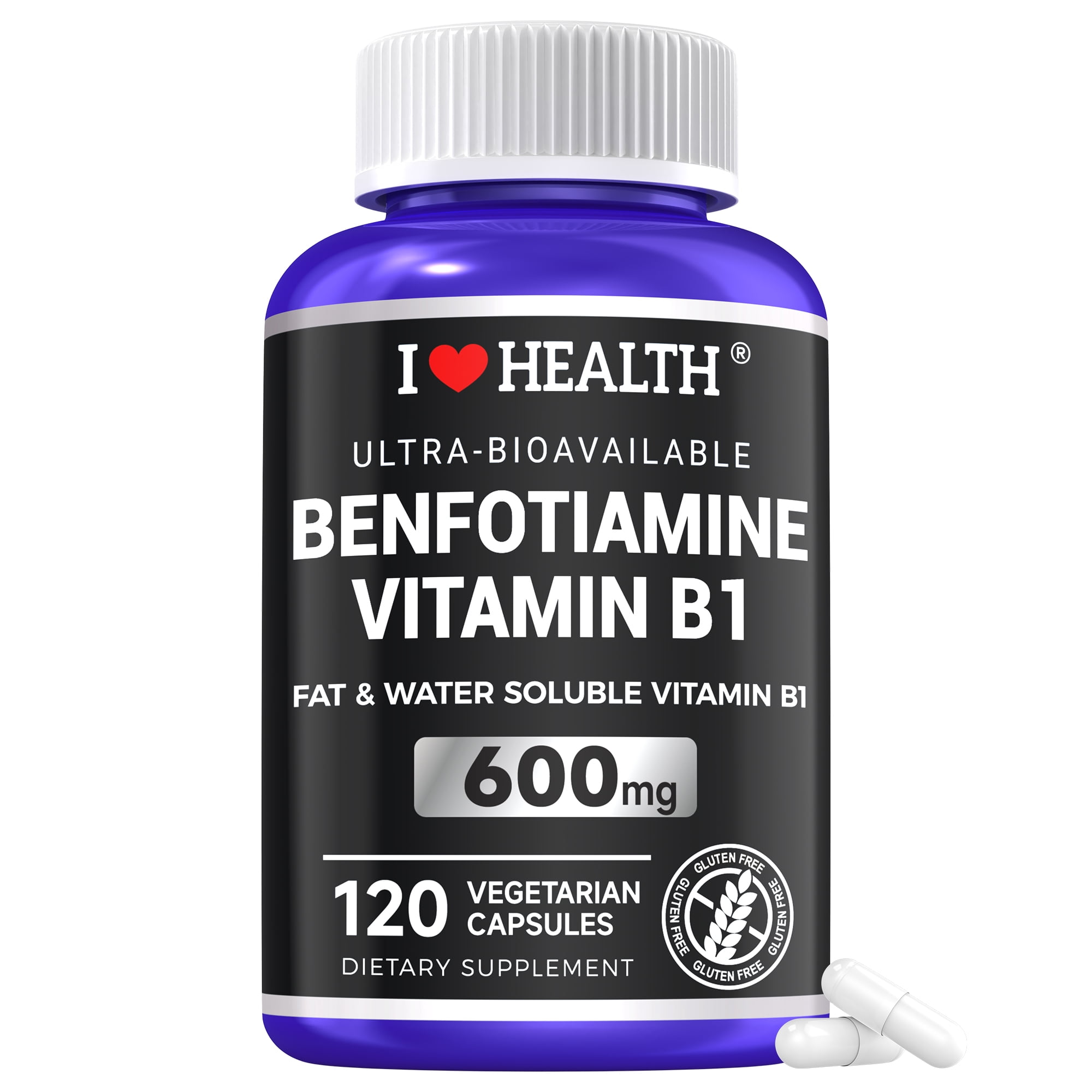Benfotiamine 600mg Plus 20mg Vitamin B1 Thiamine Supplement Fat Soluble Non-GMO Gluten Free 120 ...