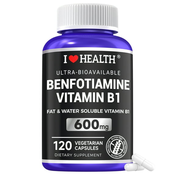 Benfotiamine 600mg Plus 20mg Vitamin B1 Thiamine Supplement Fat Soluble Non-GMO Gluten Free 120 ...