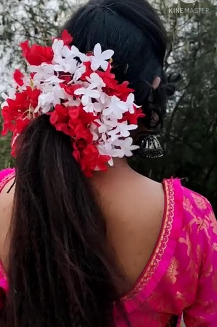 BengCraft Red White Jasmine Flower Gajra Elegant Hair Accessory for ...