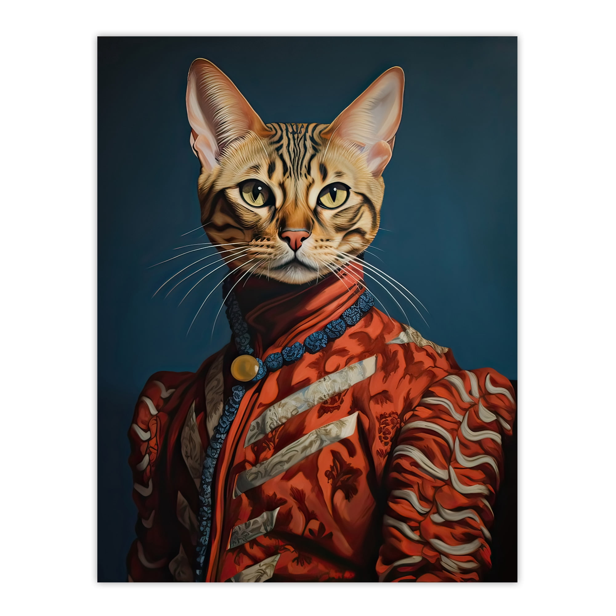Bengal Aristocrat Oil Painting Orange Red Blue Cat Lover Pet Portrait ...