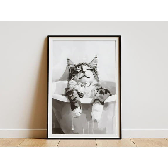 Bengal Cat in Bathtub Poster Print Cute Kitten Wall Art Feline Bathroom Decor Whimsical Pet ...