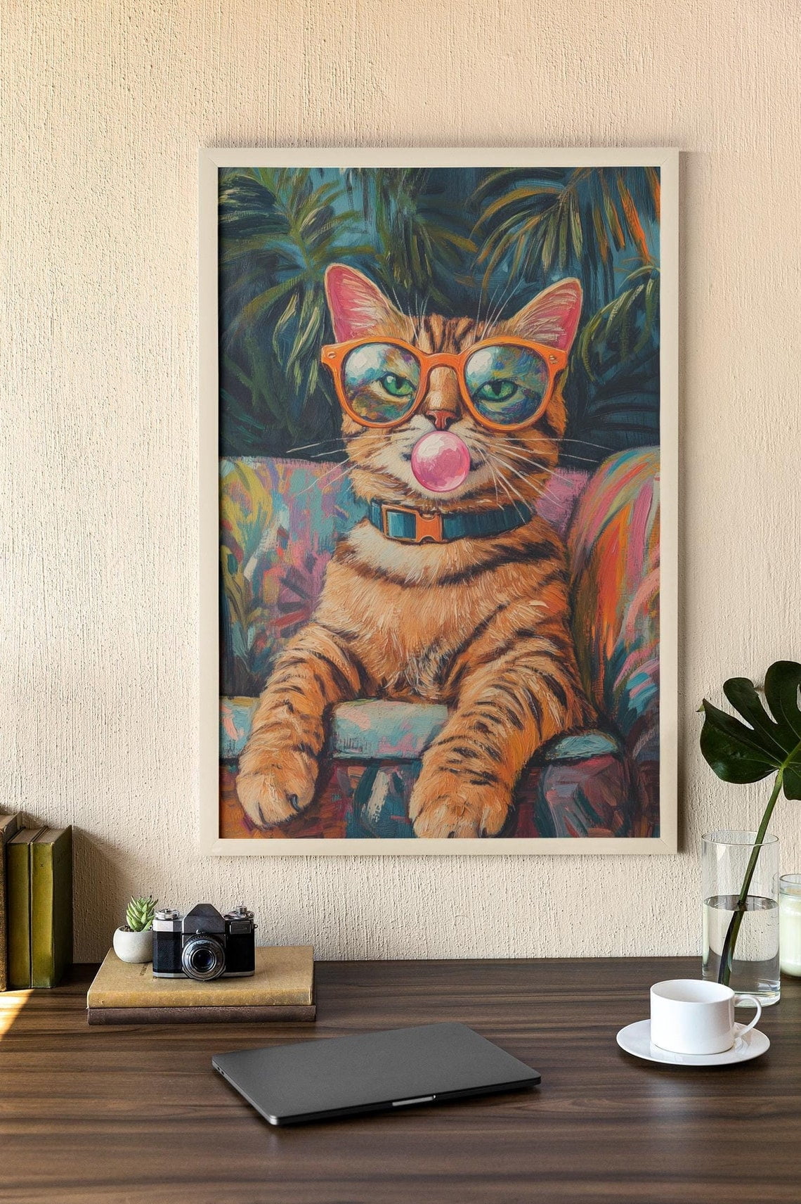 Bengal Cat Wall Art Colorful Cat Poster With Neon Glasses And Bubble ...