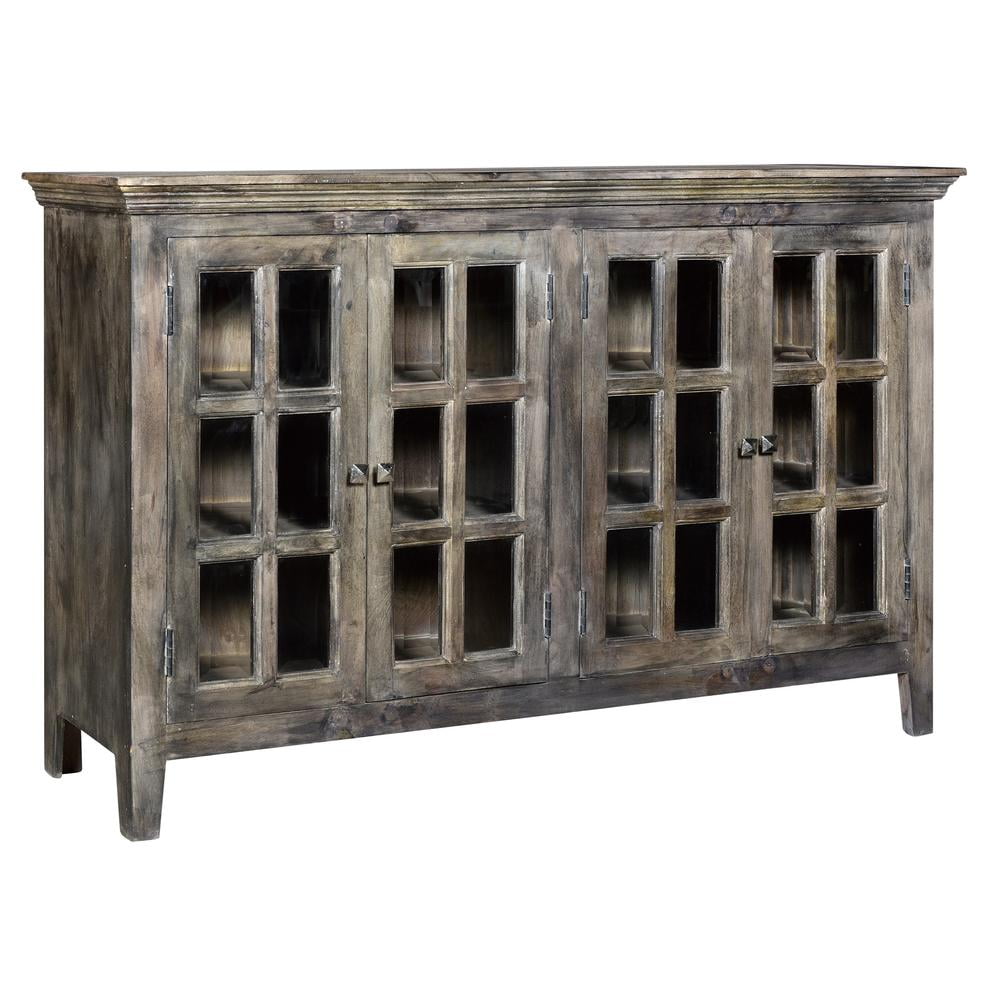 Crestview Bengal Manor Acacia Wood 4-Door Window Pane Cabinet, Black ...