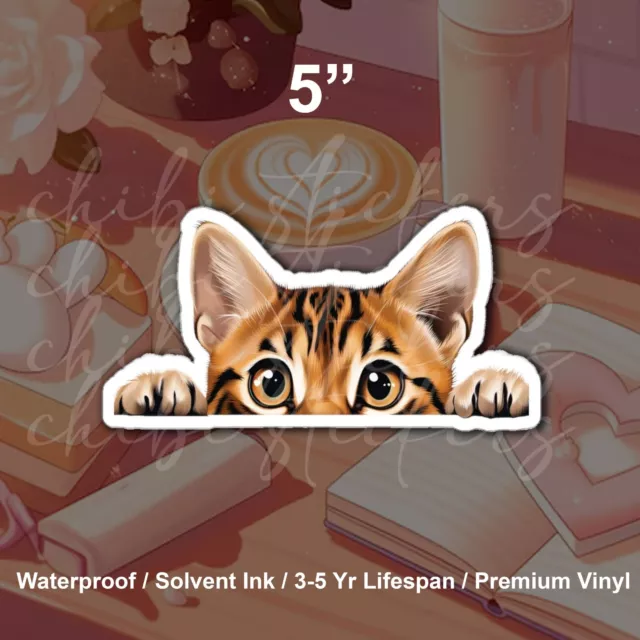 Bengal Rare Cat Kitten Kitty Peeking Sticker Vinyl Waterproof Phone ...