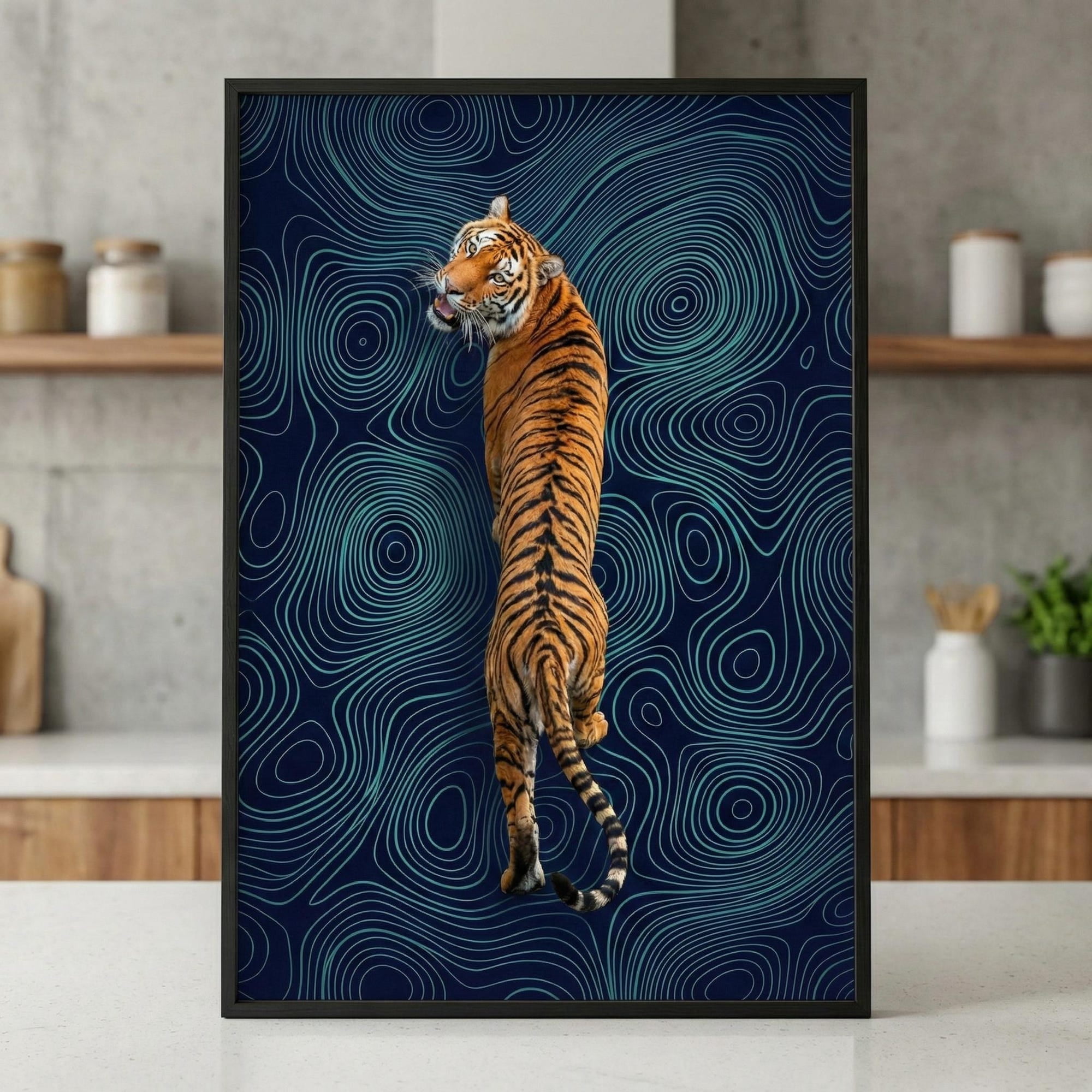 Bengal Tiger Modern Digital Art Wall Abstract Topographic Print Dark ...