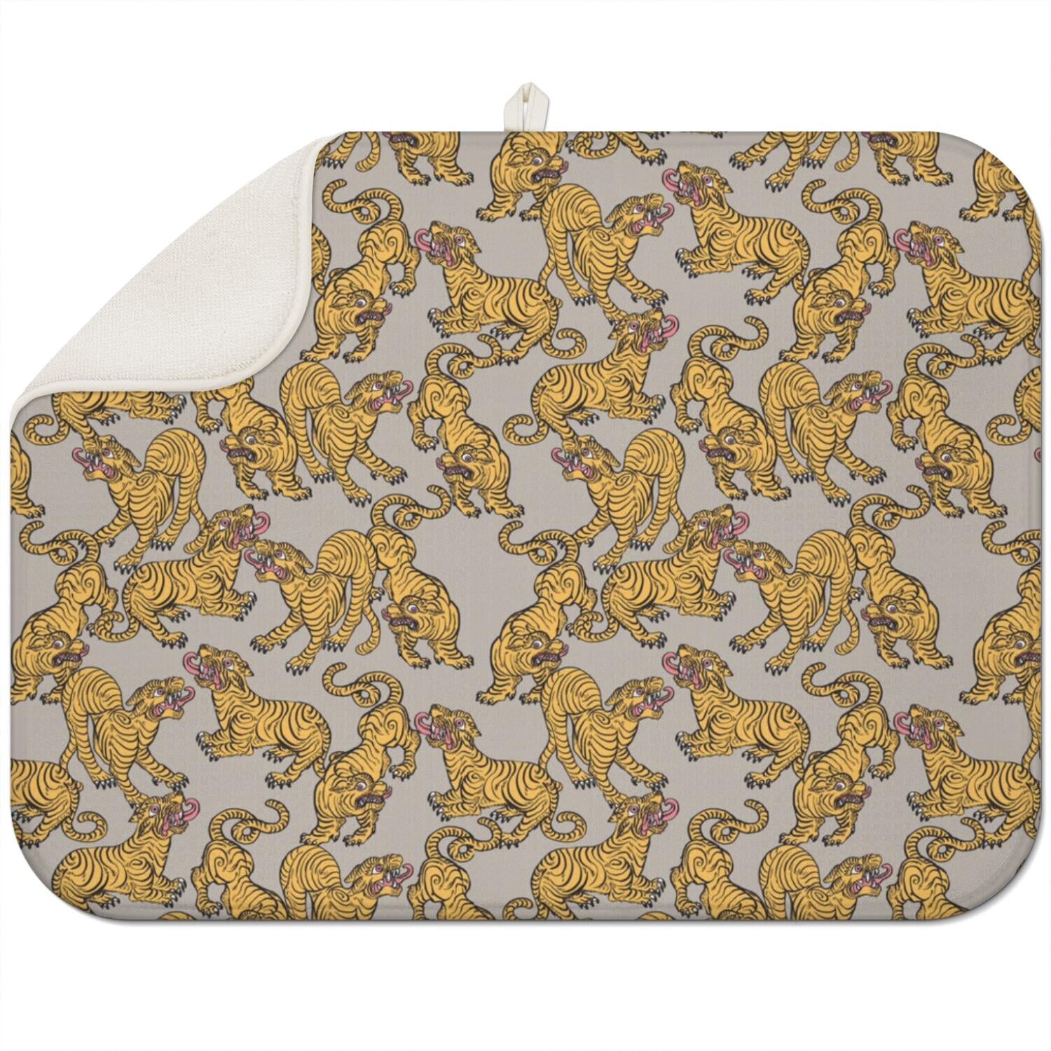 Bengal Tiger Print Dish Drying Mat - Super Absorbent 3-Layer Kitchen ...