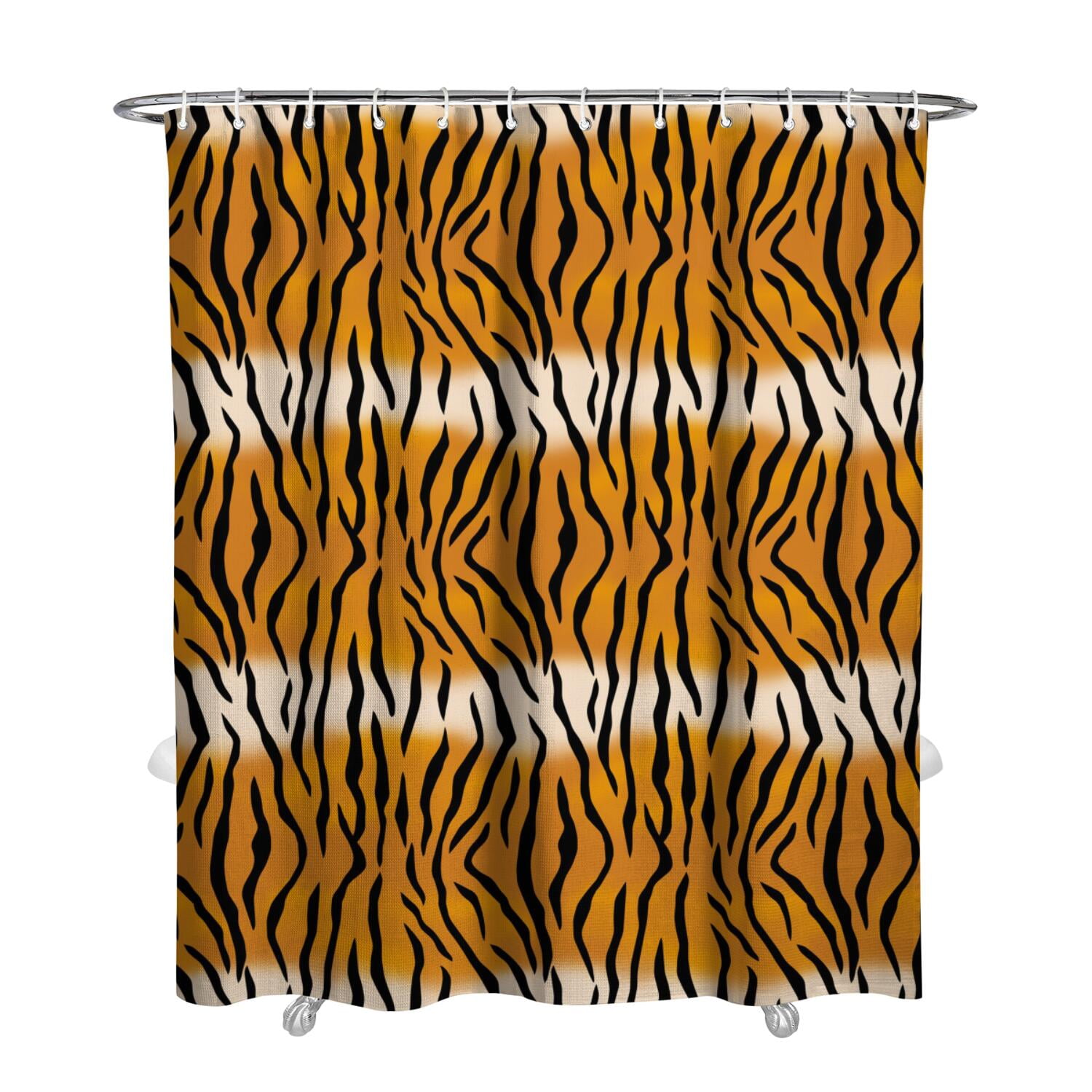 Bengal Tiger Tribal Shower Curtain - Premium Waterproof Bath Drape with Roaring Face & Floral ...