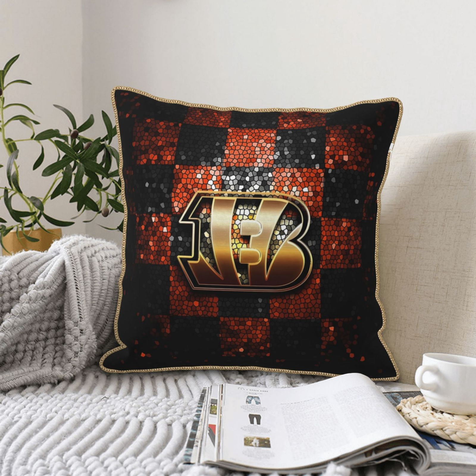 Bengals Football Team Custom Velvet Border Pillow Cover Decorative ...
