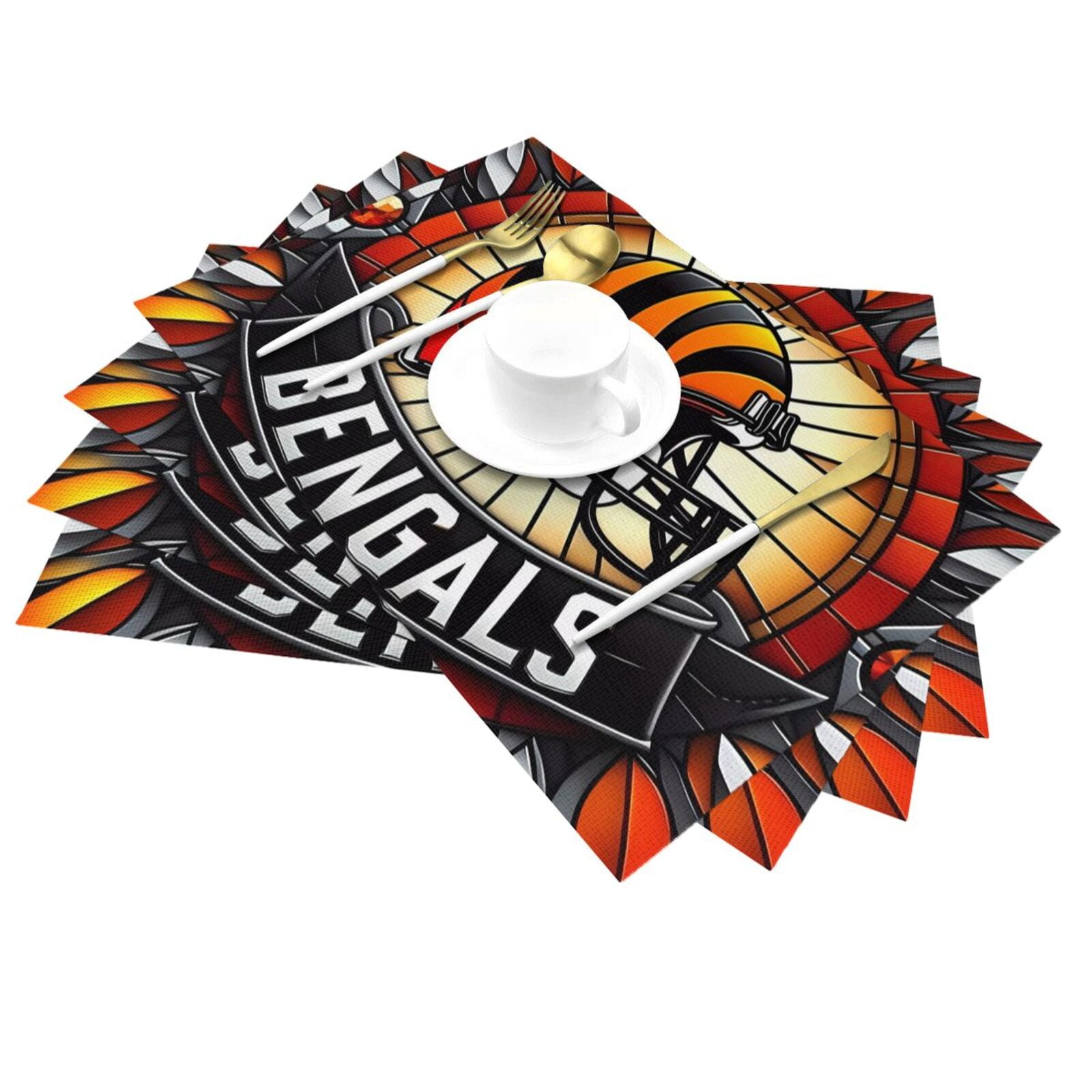 Bengals Football Team Non-Slip Woven PVC Placemats, Durable and Easy to ...