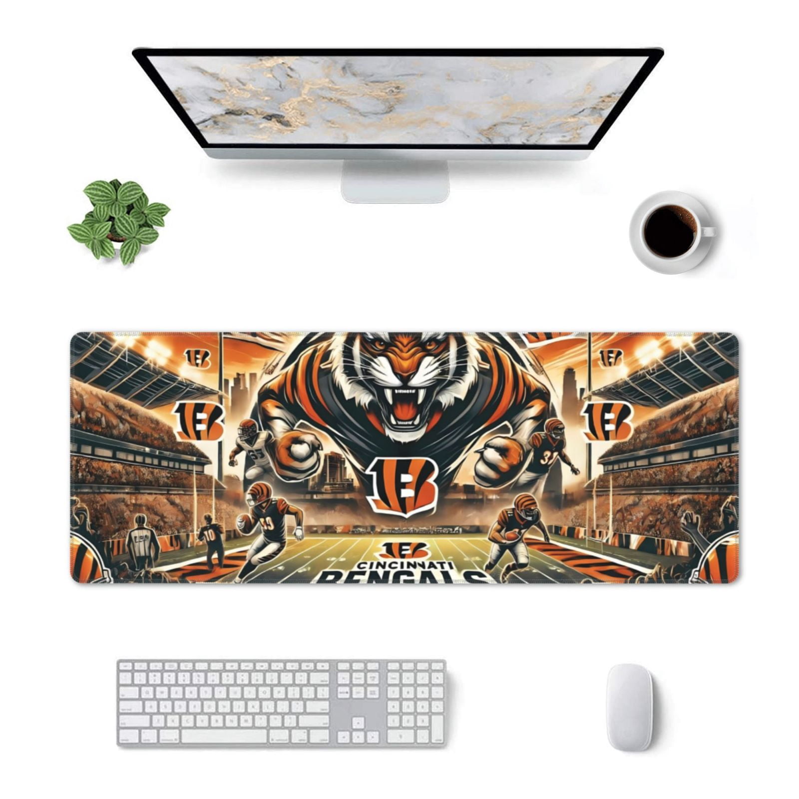 Bengals Football Team Pattern Oversized Rubber Keyboard Pad 12x31.5 ...