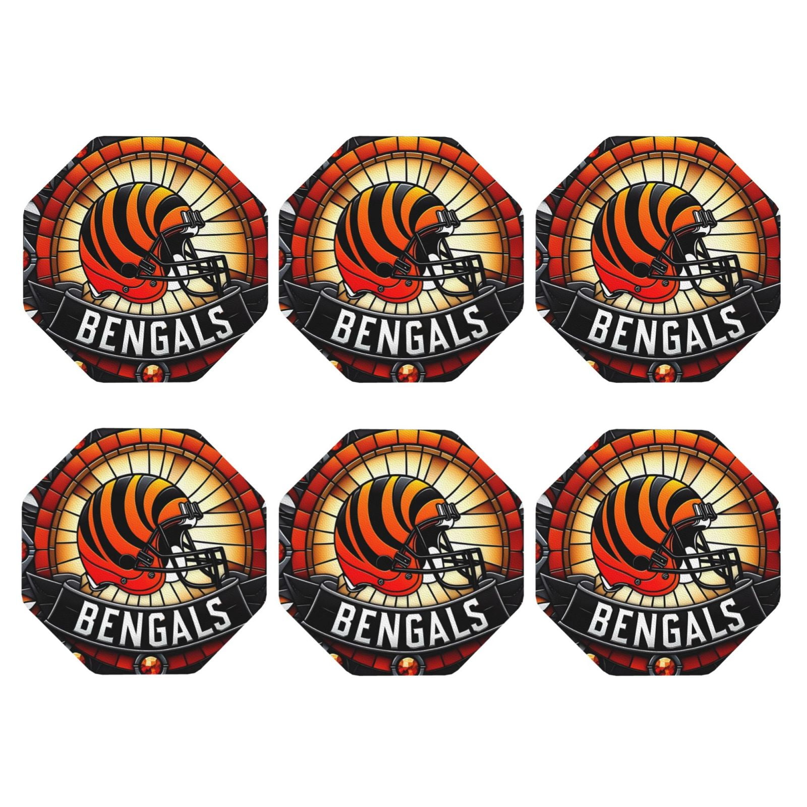 Bengals Football Team Themed Leather Coasters 6 Pack, Splash-Proof Non ...