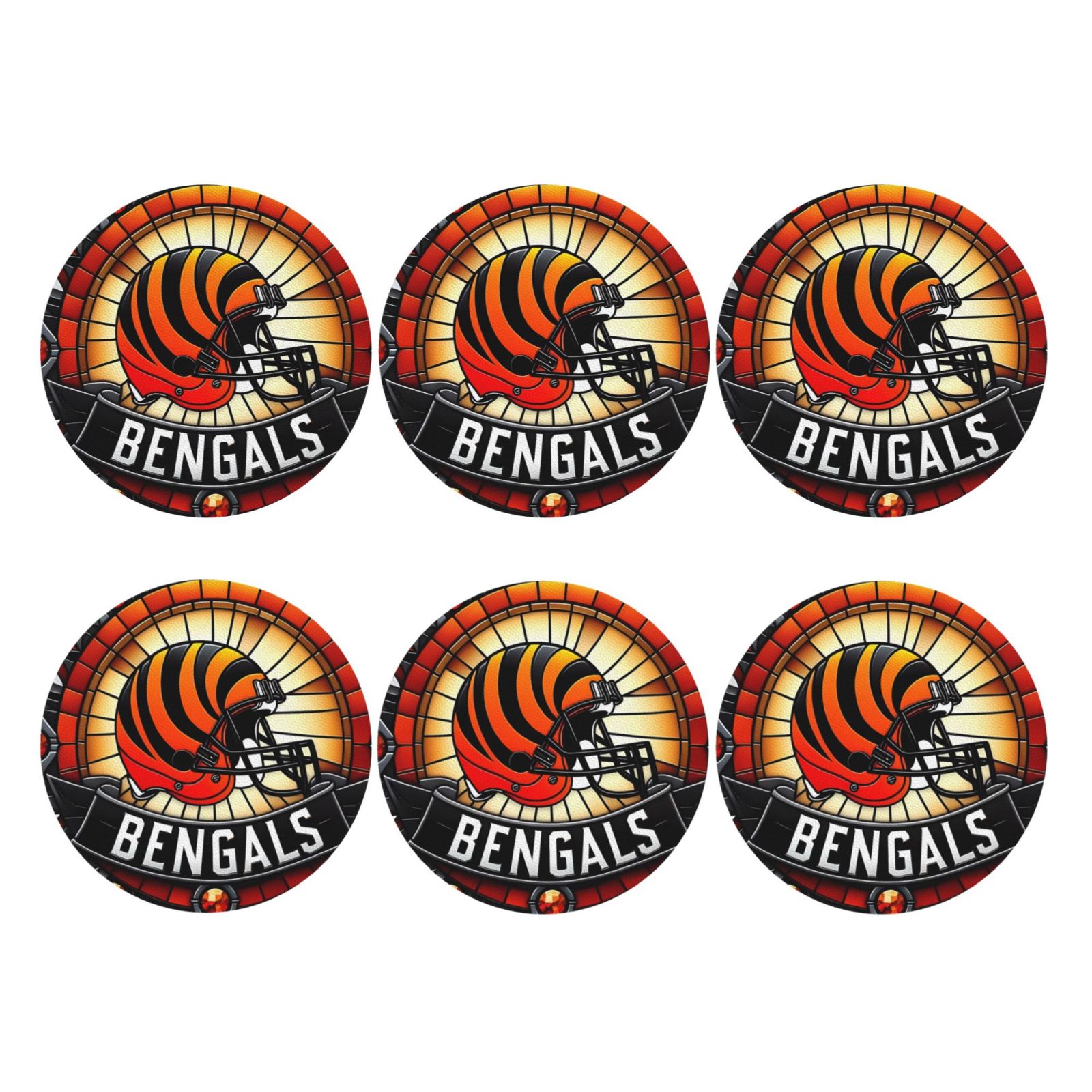 Bengals Football Team Themed Leather Coasters 6 Pack, Splash-Proof Non ...