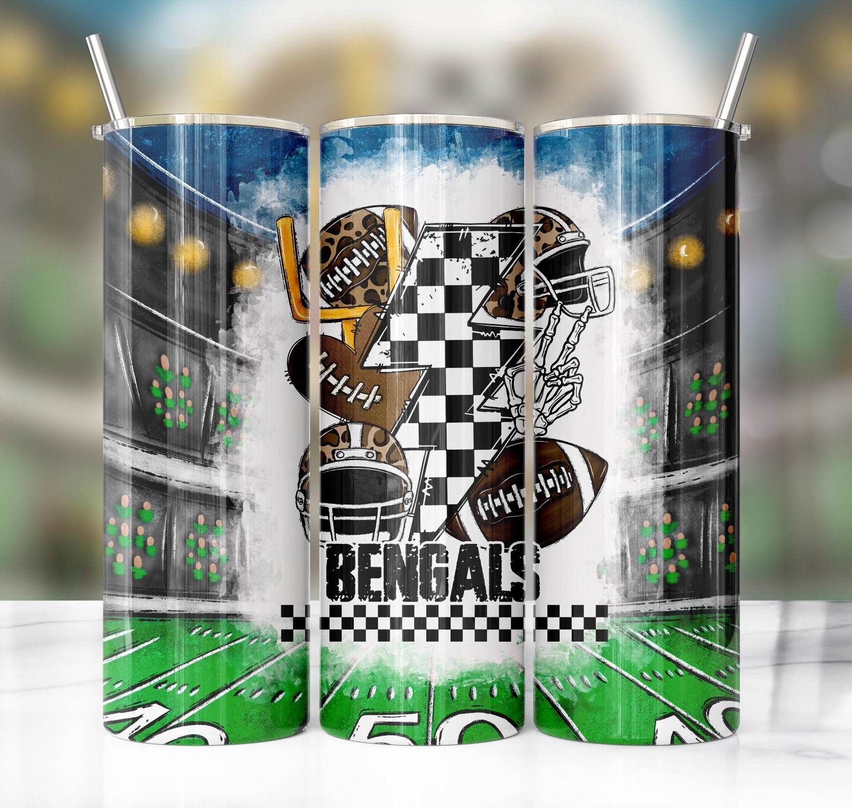 Bengals School Team Mascot Preppy Football 20 Oz Skinny Metal Tumbler w ...