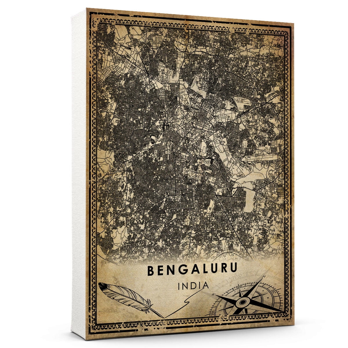 Bengaluru Vintage Map Prints Canvas, India Map Art Canvas, Canvas ...