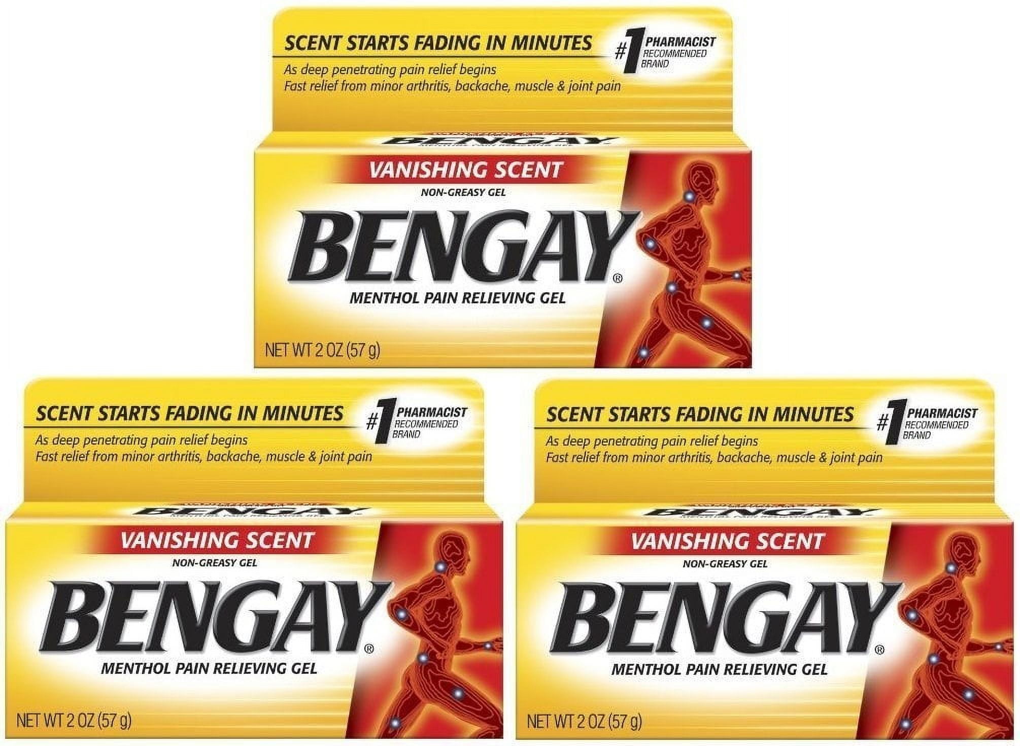 Bengay Menthol Pain Relief Gel, Vanishing Scent, Minor Arthritis and Muscle Pain, 2 oz, Pack of ...