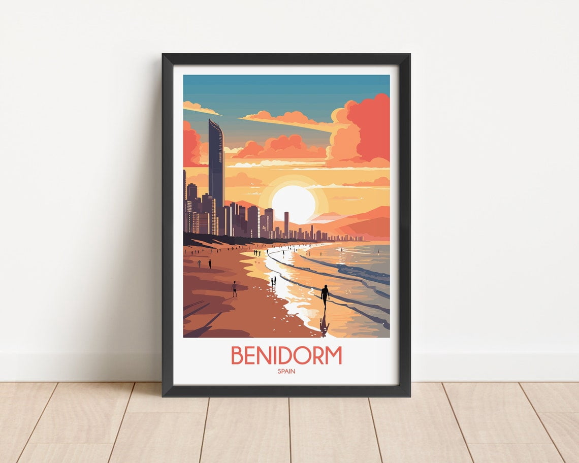 Benidorm Poster Spain Scenic Coastal Travel Wall Art Decor, Unframed ...