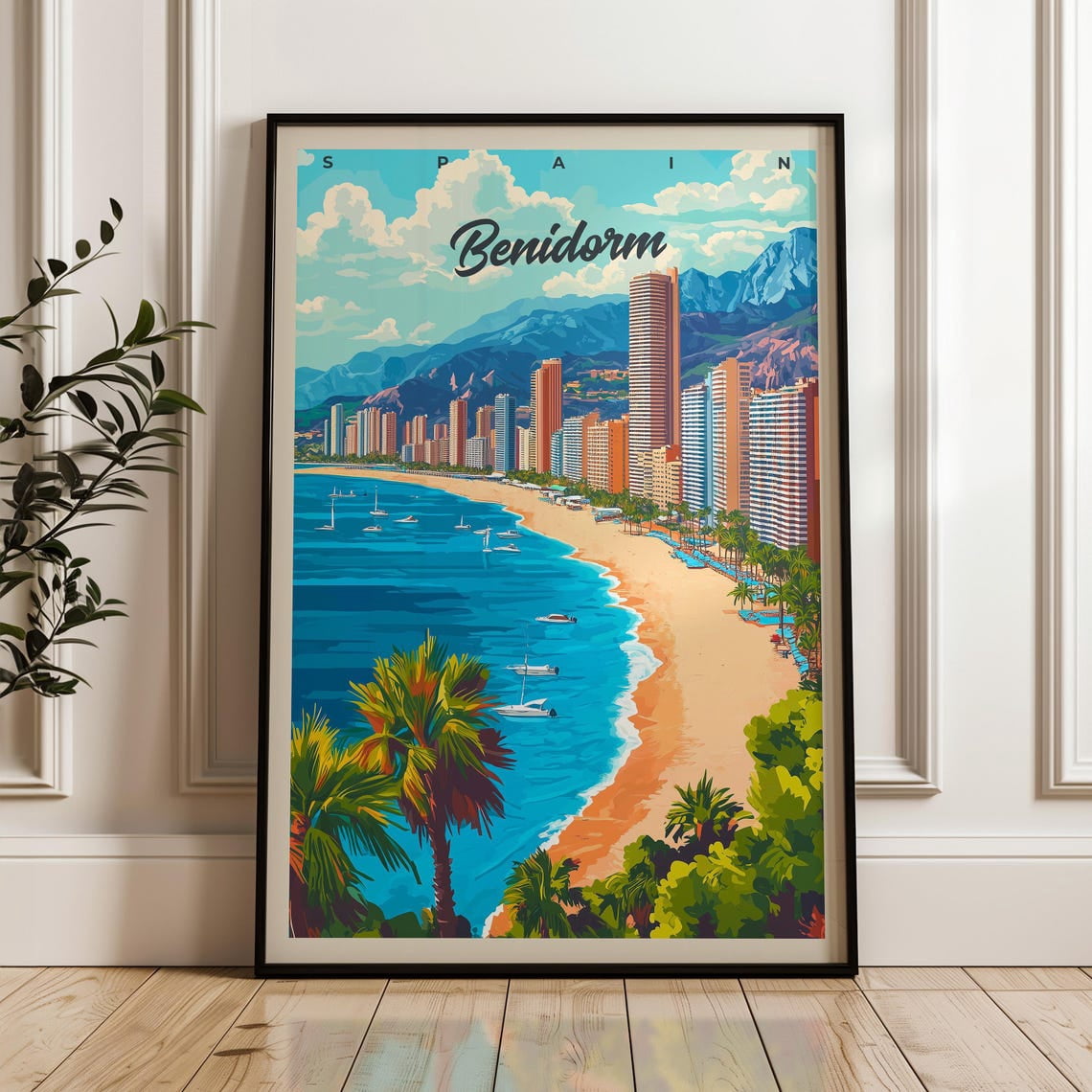 Benidorm Travel Poster - Spain Wall Art Print, Alicante Illustration ...