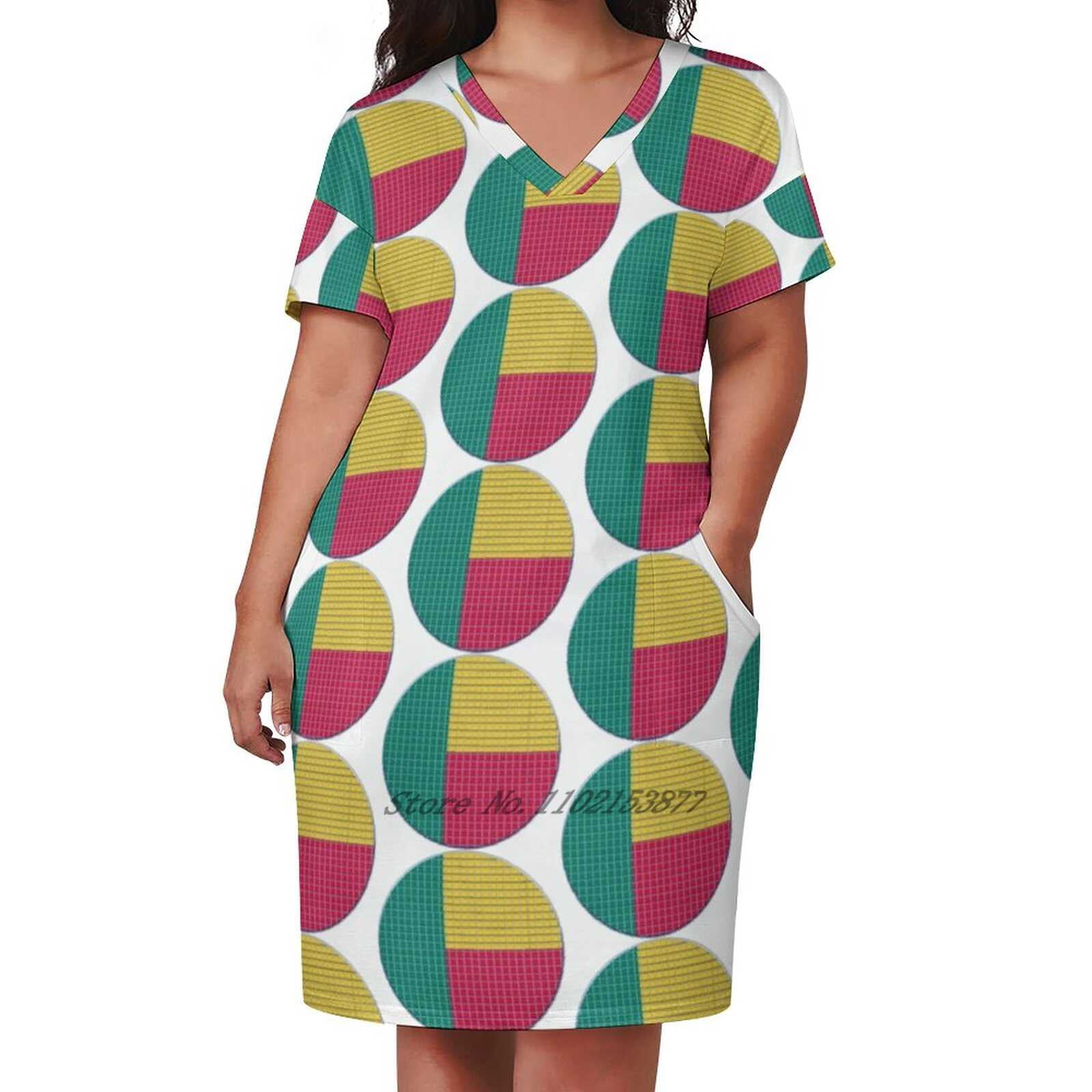 Benin Flag Rounded - Squares Pixel Loose Pocket Dress Women Casual V ...