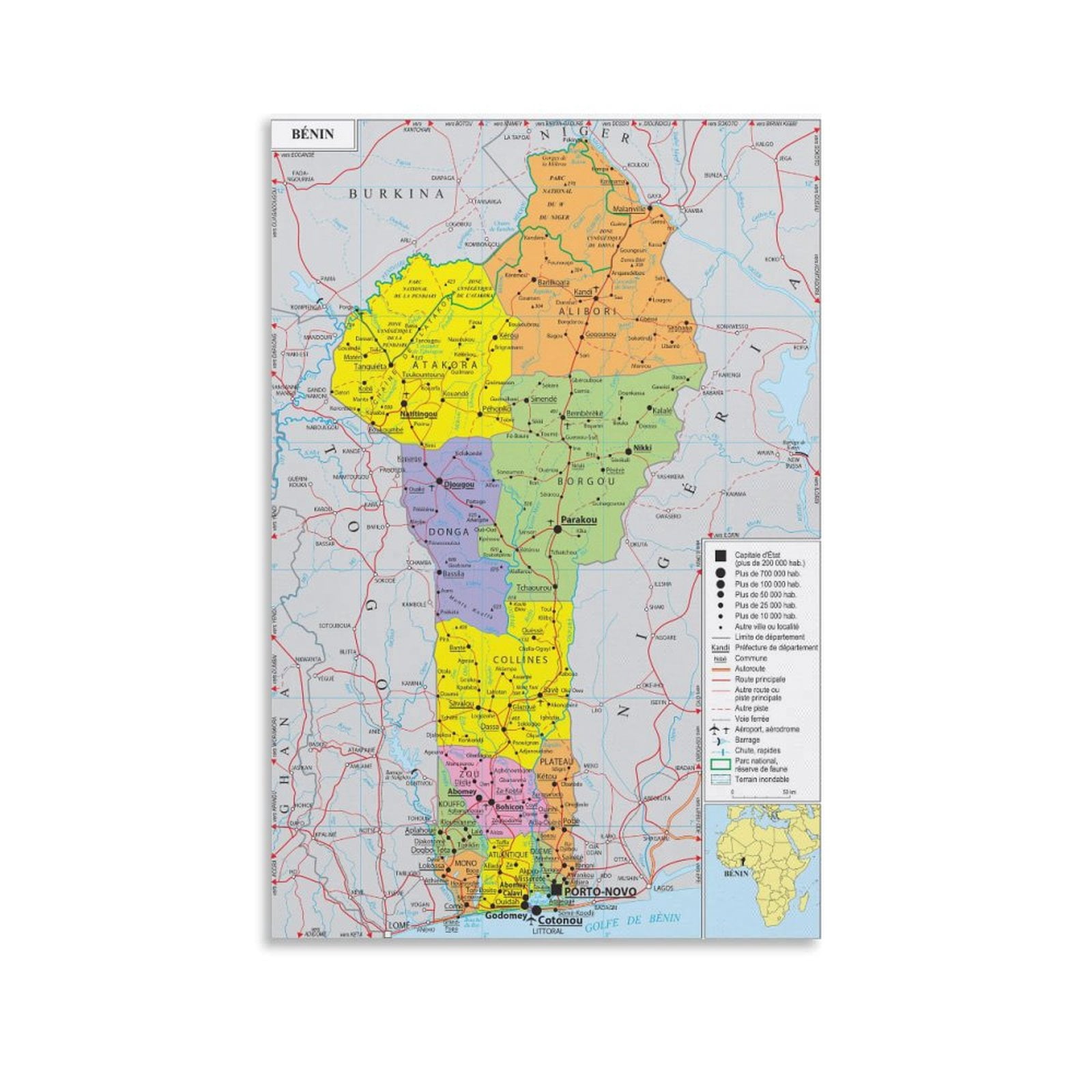 Benin Map Posters Painting On Canvas Wall Art Poster Scroll Picture ...
