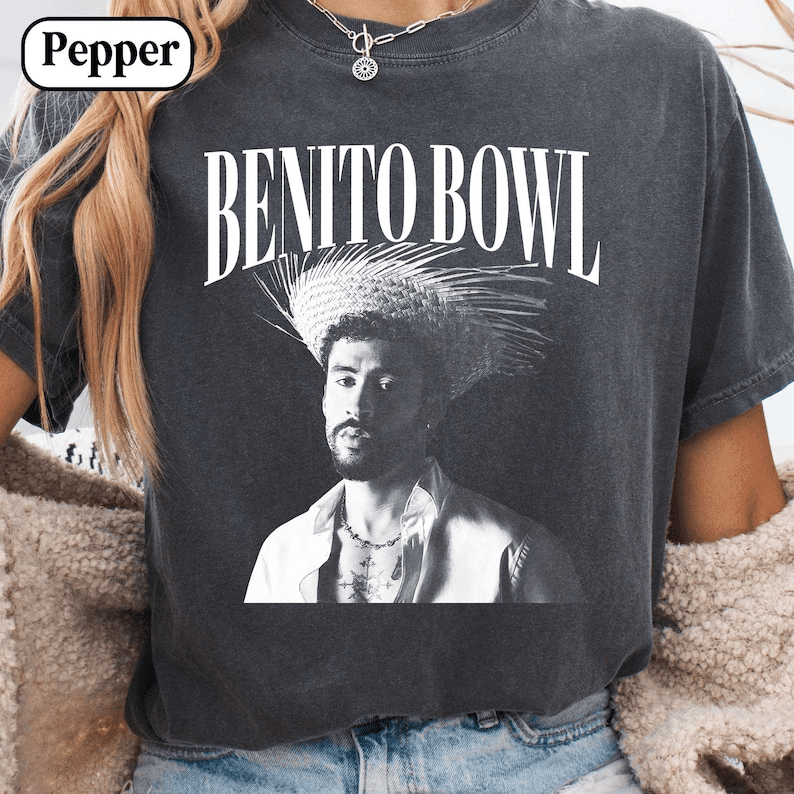 Benito Bowl Vintage Portrait T-Shirt | Latin Music Icon Straw Hat ...