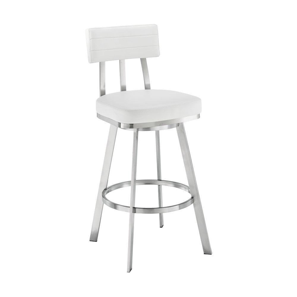 Benjamin 26" Swivel Counter Stool in Stainless Steel with White Faux ...