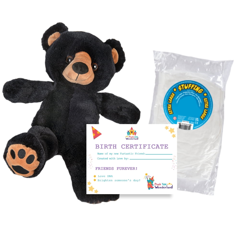 Plush Gear Benjamin Black Bear 16" Plush Kit – No-Sew DIY Toy with ...