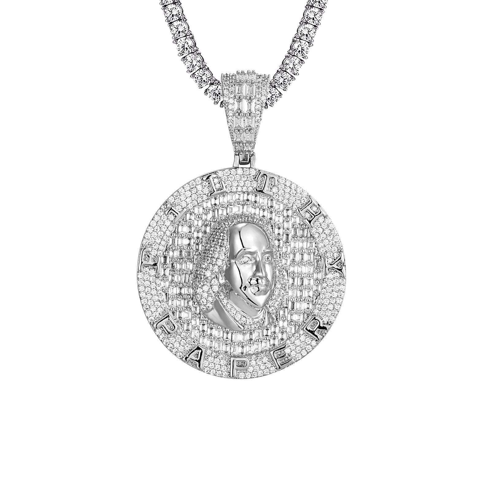 Benjamin Franklin Paper Money Circle Icy Custom Hip Hop Pendant 14K ...