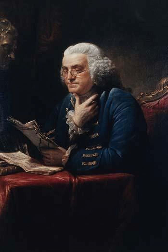 Benjamin Franklin, half-length portrait, seated at table, facing left ...