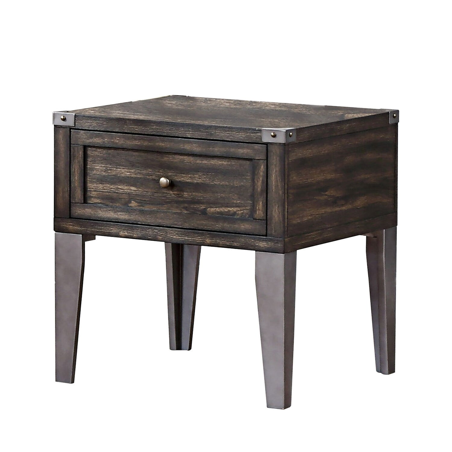 1 Drawer Wooden End Table with Metal Angled Legs, Brown - Walmart.com