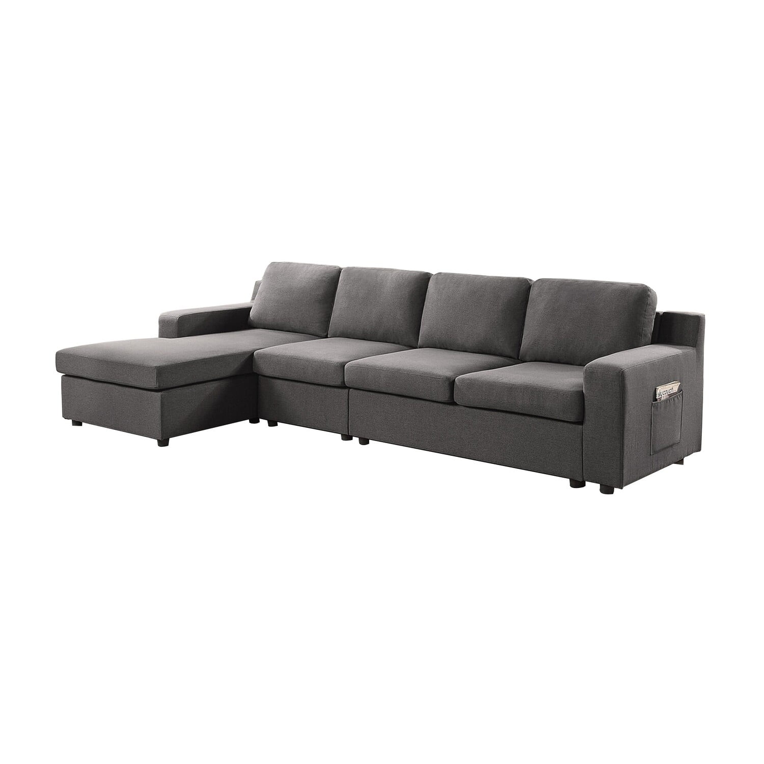 Cas 119 Inch 4 Seater L Shape Sectional Sofa with Left Arm Chaise Gray ...