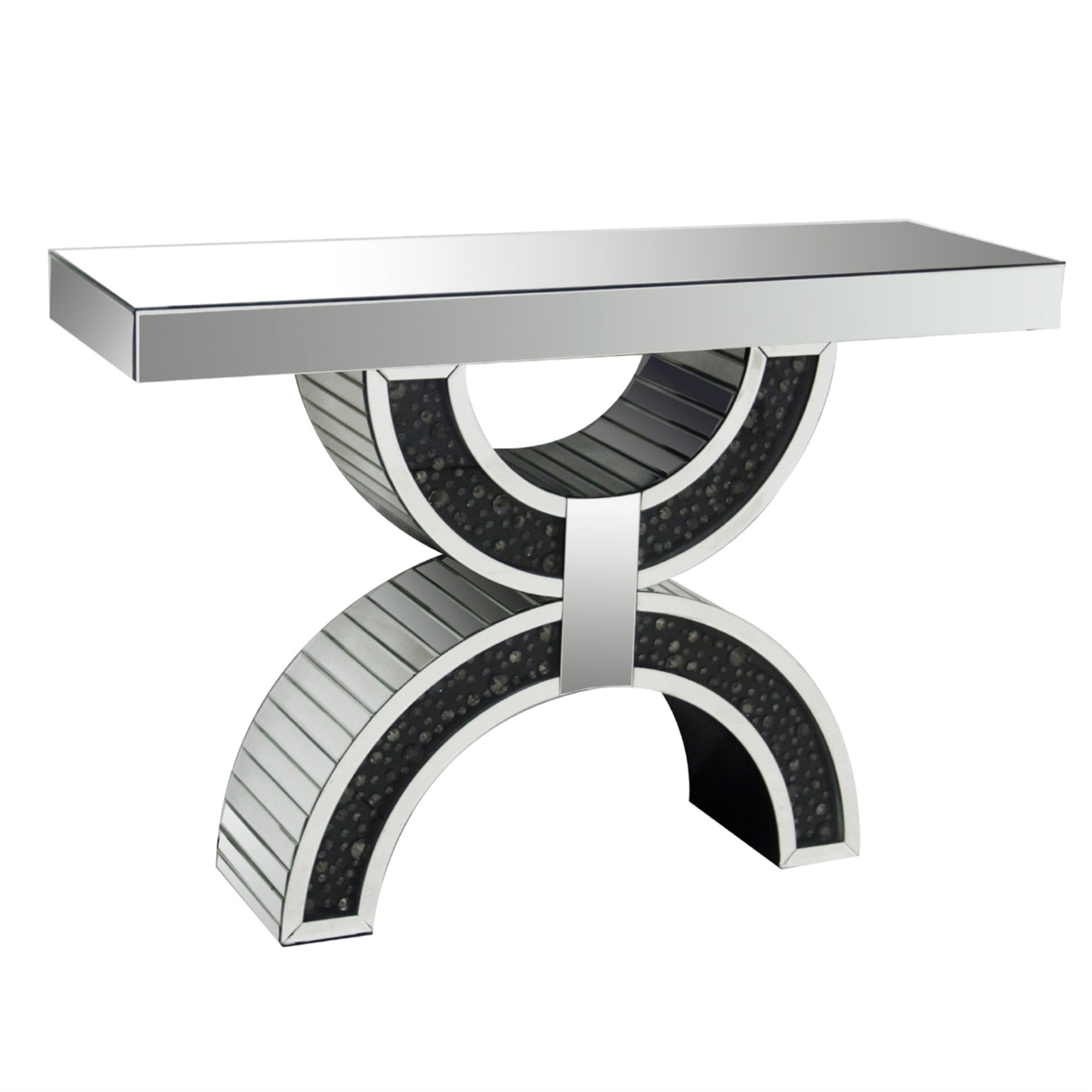 Benjara 13.98" Modern Glass Console Table with Geometric Style Base in ...