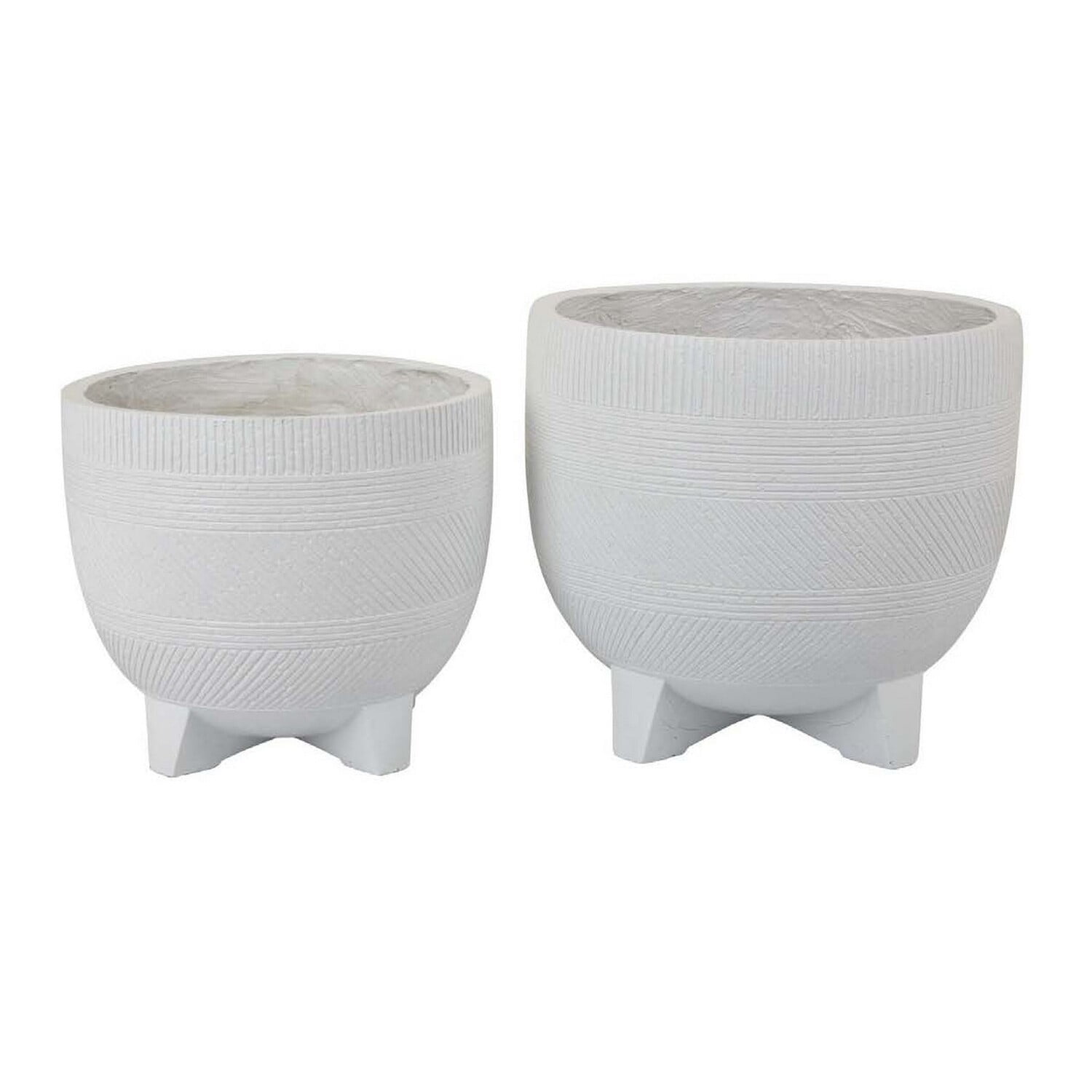 14 Inch Planter Set of 3, Curved and Fluted Design, Classic White Resin ...