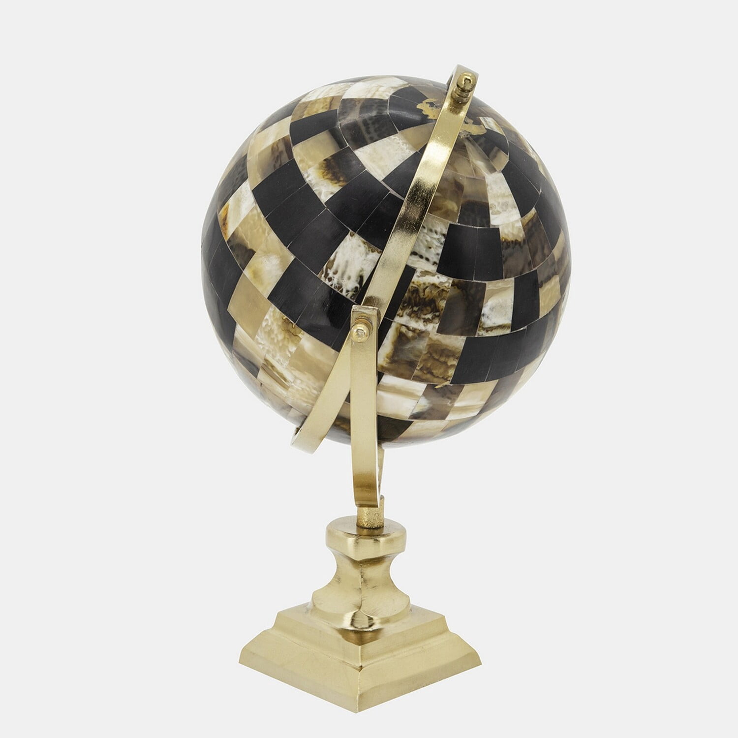 Benjara 14 in. Globe Pedestal Base Metal Modern Style Sculpture, Gold ...