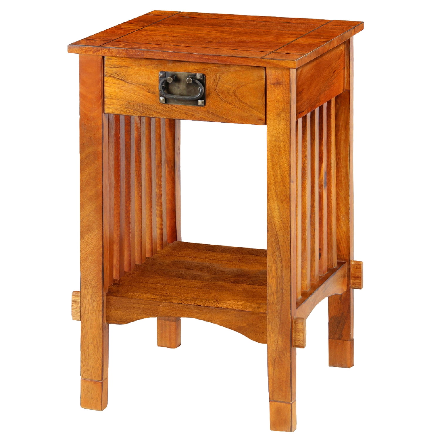 Benjara Antique Mango Wood Phone Table with Drawer and Shelf, 15 ...