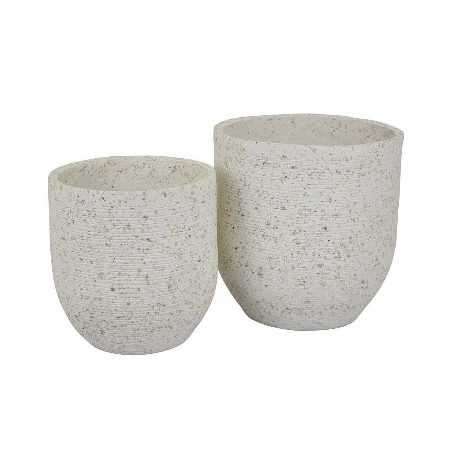 16 Inch Planter Set of 2, Round, Stained, Off White Finished Resin Body ...