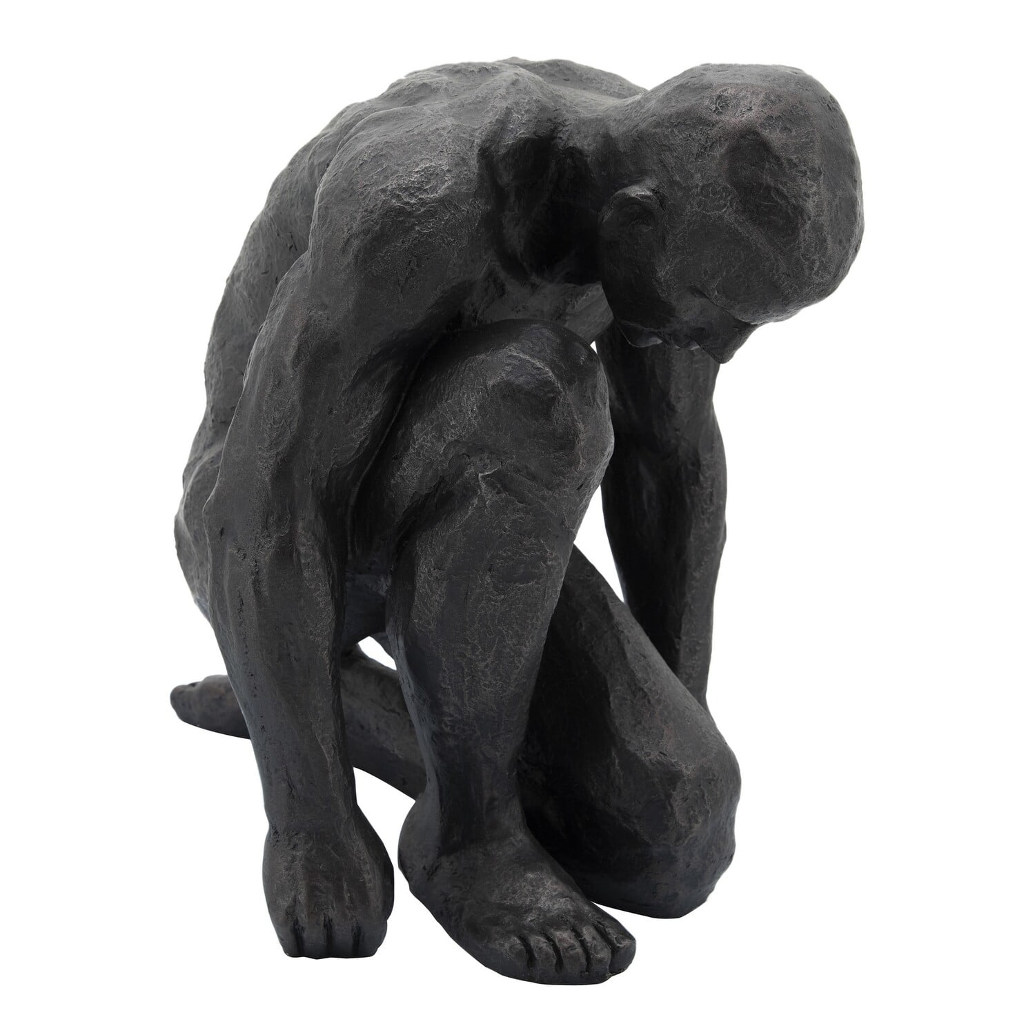 Benjara 16” Kneeling Man Garden Statue, Black Polyresin with Rustic ...