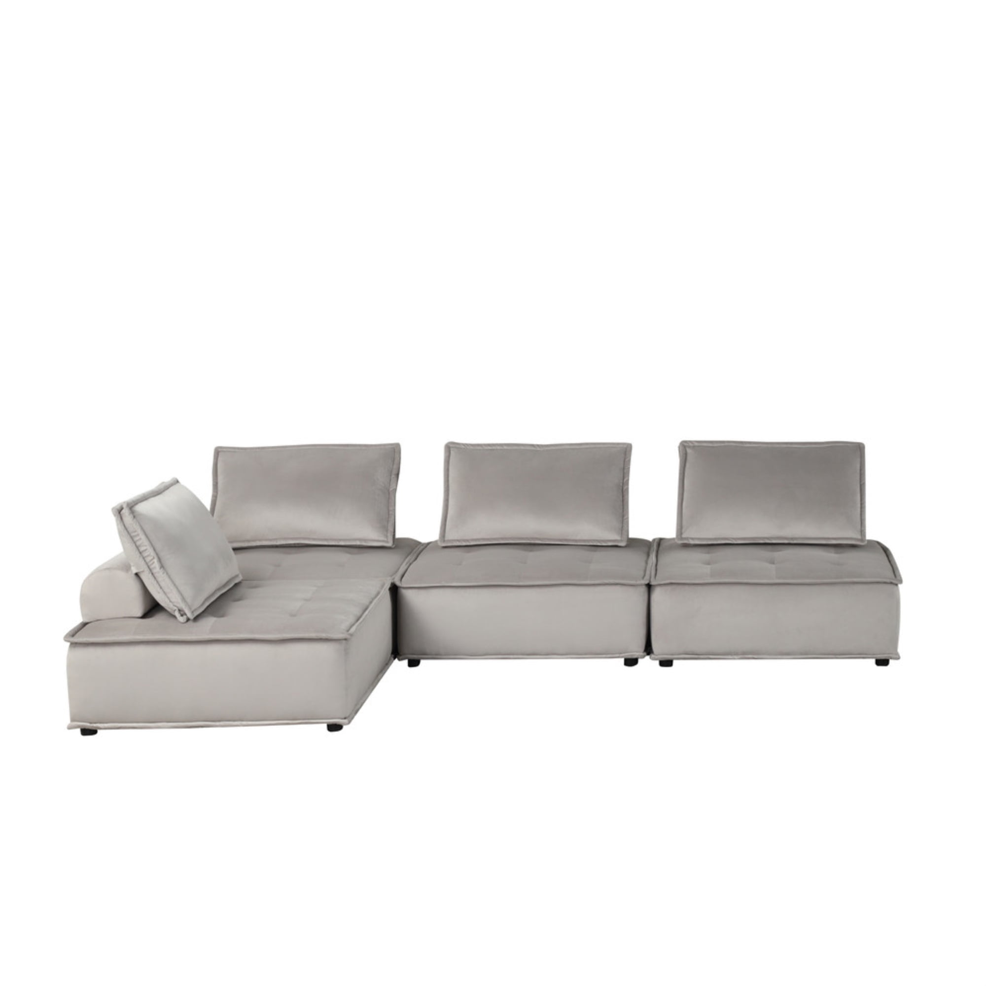 Alaya 160 Inch 4 PIece Modular Sofa, Tufted Seating, Gray Velvet ...