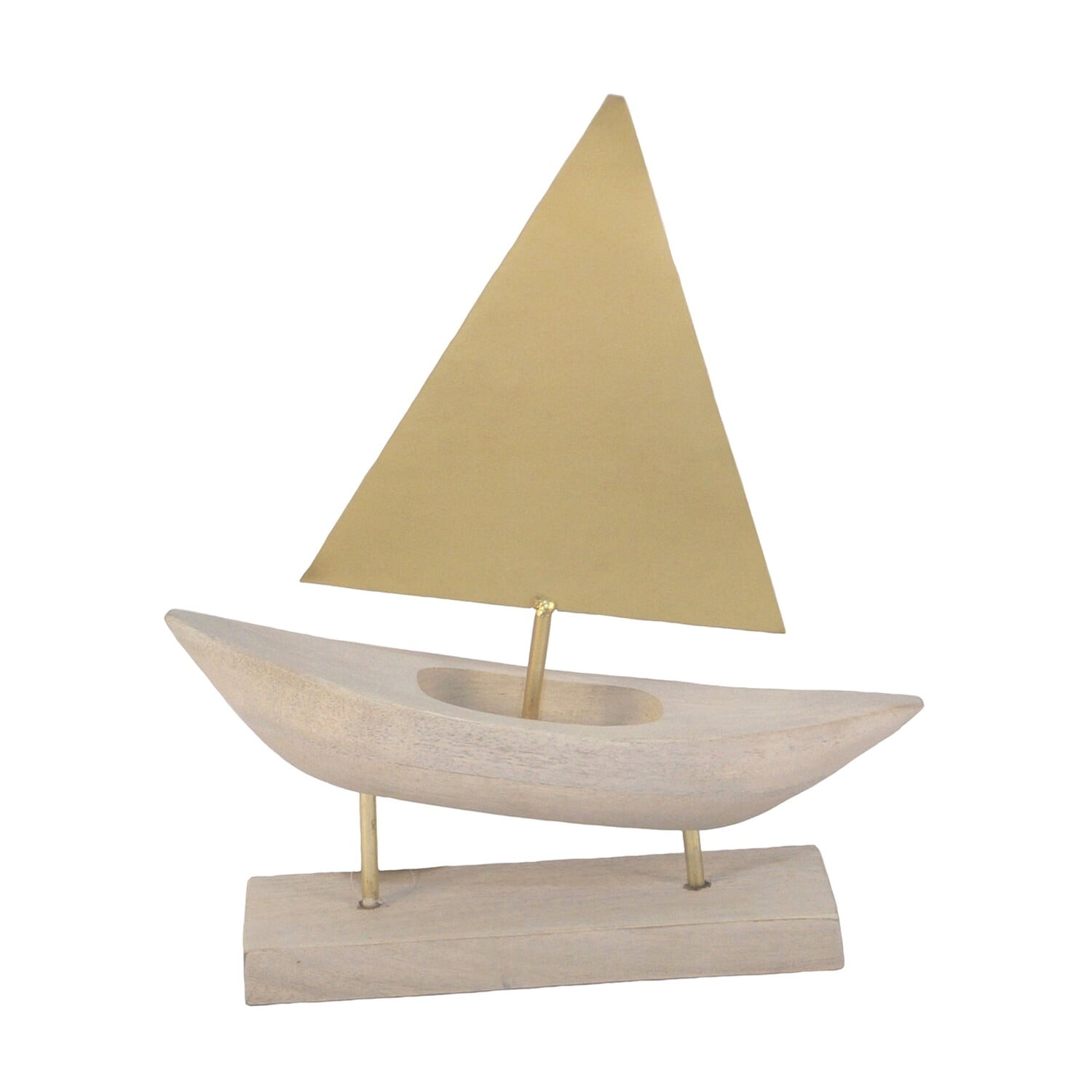 Benjara 17 Inch Sailboat Sculpture on Stand, Gold Metal Sail, Natural ...