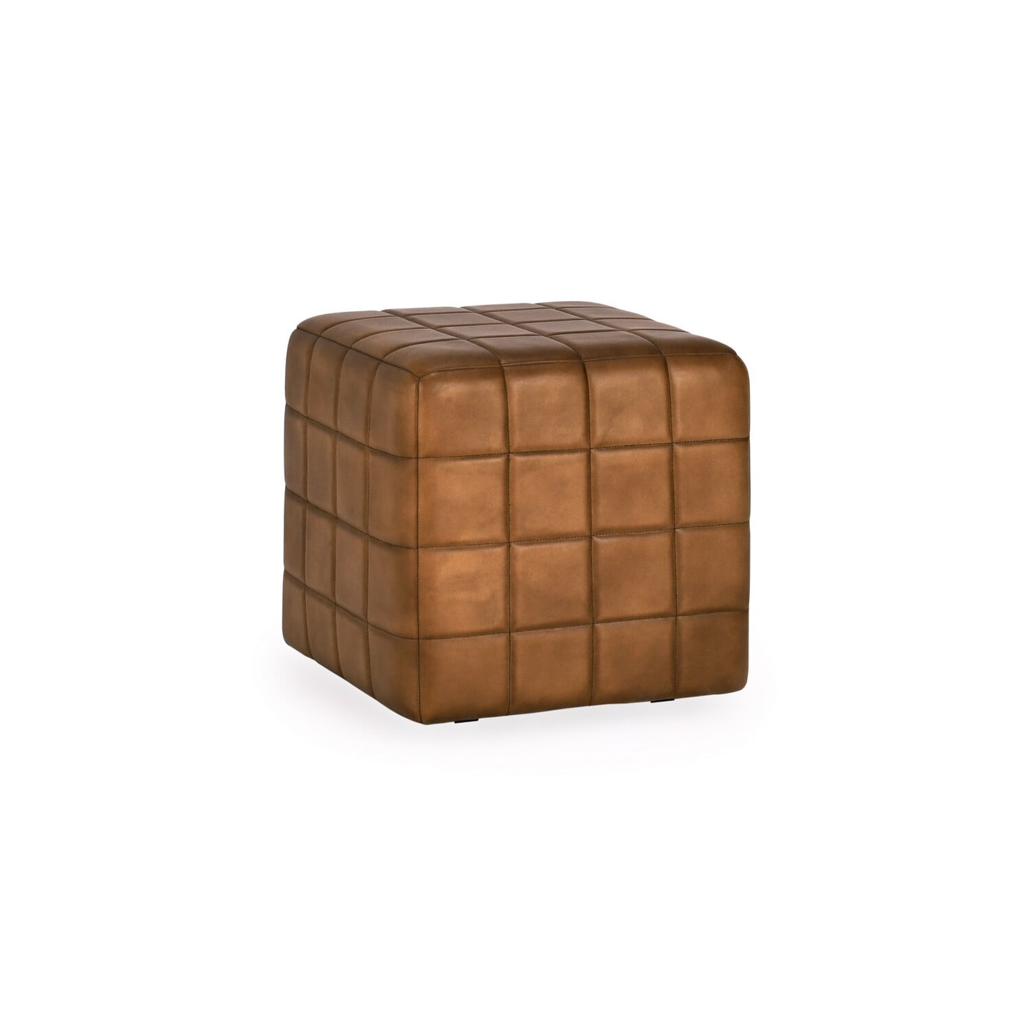 18 Inch Ottoman, Buffalo Leather Upholstery, Cube Mango Wood Frame ...