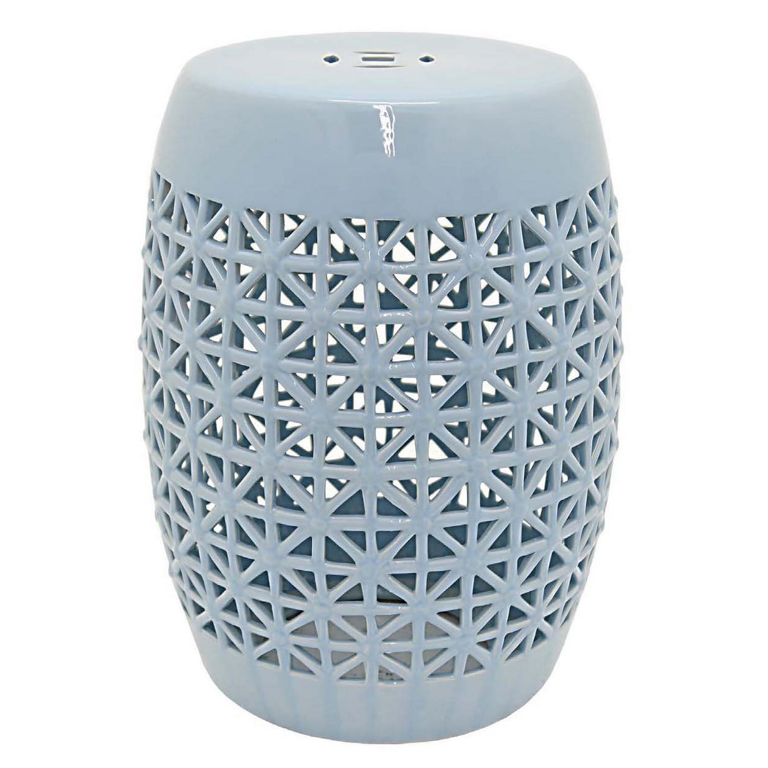 18 Inch Plant Stand Stool, Cut Out Lattice Pattern, Drum Shape, Slate ...