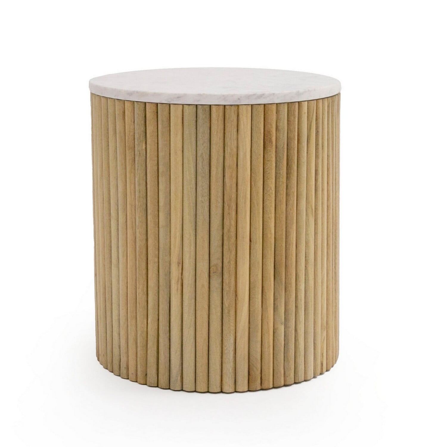 Benjara Cid Jolie 18 Inch Side End Table, White Marble Top, Brown Mango ...