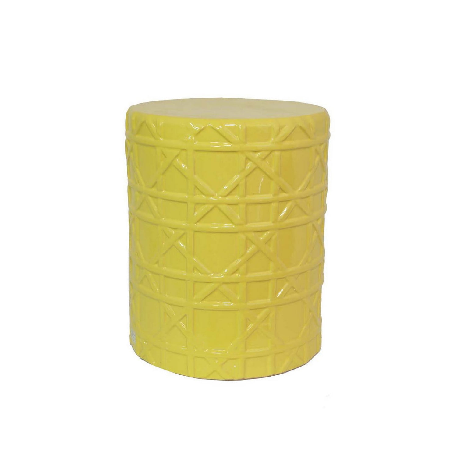 18 Inch Plant Stand Table, Cylindrical Embossed Ceramic Stool, Yellow ...