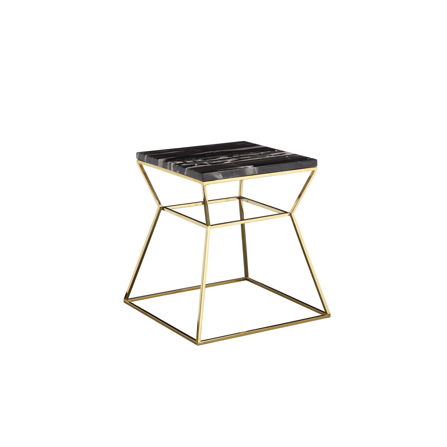 Benjara Lio 18 Inch Side End Table, Black Marble Top, Gold Open ...